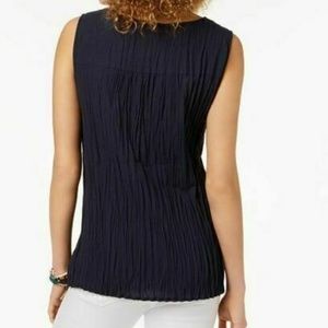 Style & Co. | Tops | Style Co Tank Top Navy Blue Floral Embroidered ...